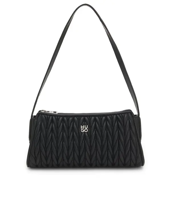 Hugo Textured Hobo Bag With Stacked Logo - Black