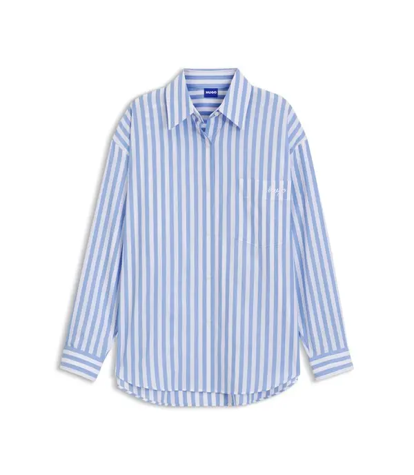 Hugo Striped Cotton Oversized Blouse With Logo Detail