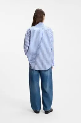 Hugo Striped Cotton Oversized Blouse With Logo Detail