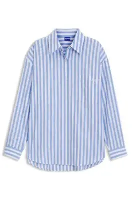 Hugo Striped Cotton Oversized Blouse With Logo Detail