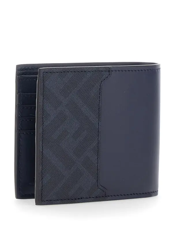 Fendi Blue Bi-fold Wallet With Ff Plate On The Front In Leather For - Multicolor