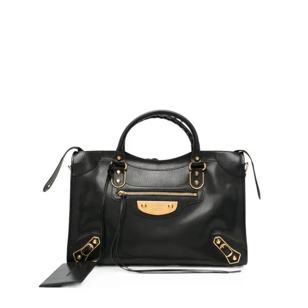 Balenciaga Leather Top Handle Bag With Pink Ribbon Detail - Black