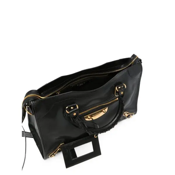 Balenciaga Leather Top Handle Bag With Pink Ribbon Detail - Black