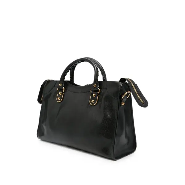 Balenciaga Leather Top Handle Bag With Pink Ribbon Detail - Black