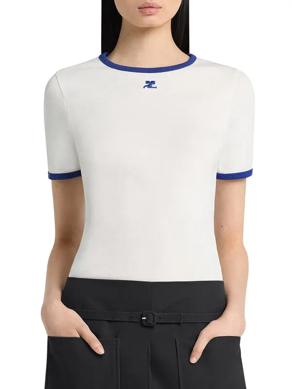 COURREGES Cotton T-shirt With Logo And Contrasting Trim - Multicolor