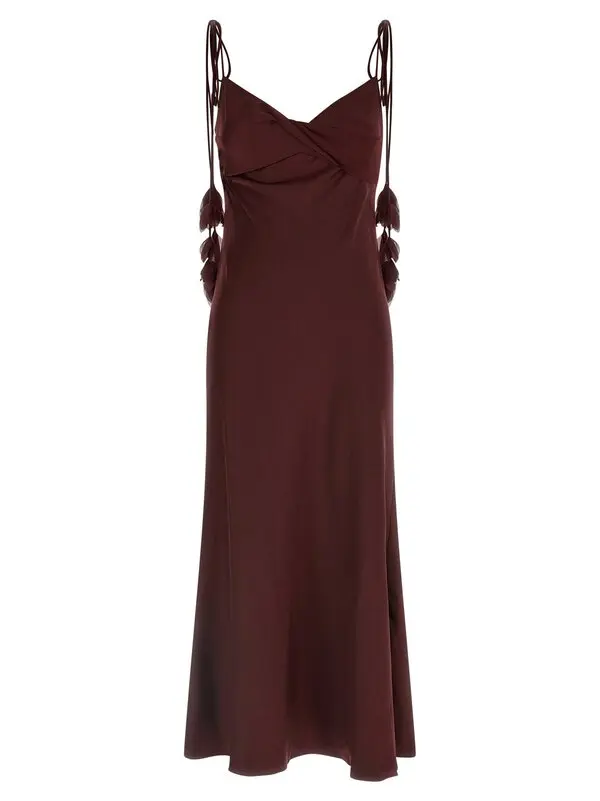 SELF-PORTRAIT Burgundy Satin Flower Midi Dress - Multicolor