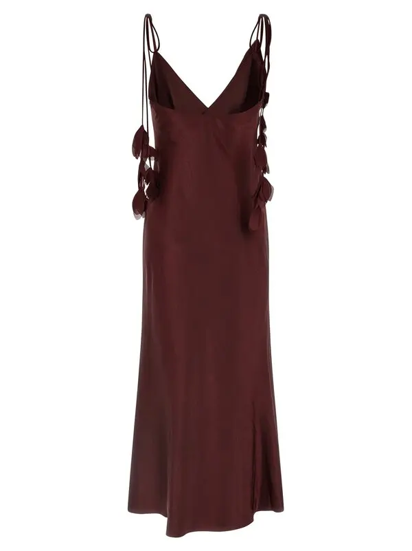 SELF-PORTRAIT Burgundy Satin Flower Midi Dress - Multicolor