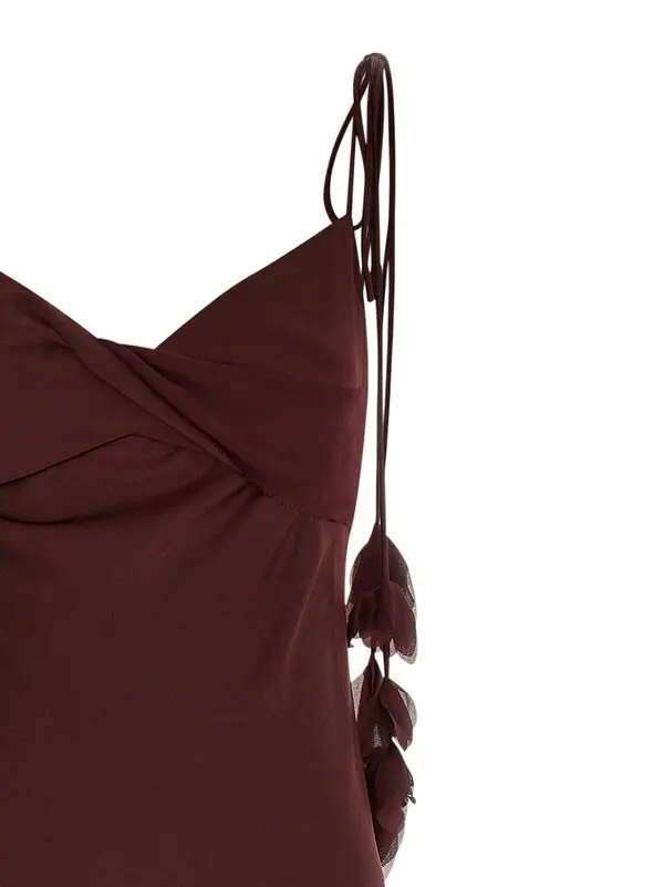 SELF-PORTRAIT Burgundy Satin Flower Midi Dress - Multicolor
