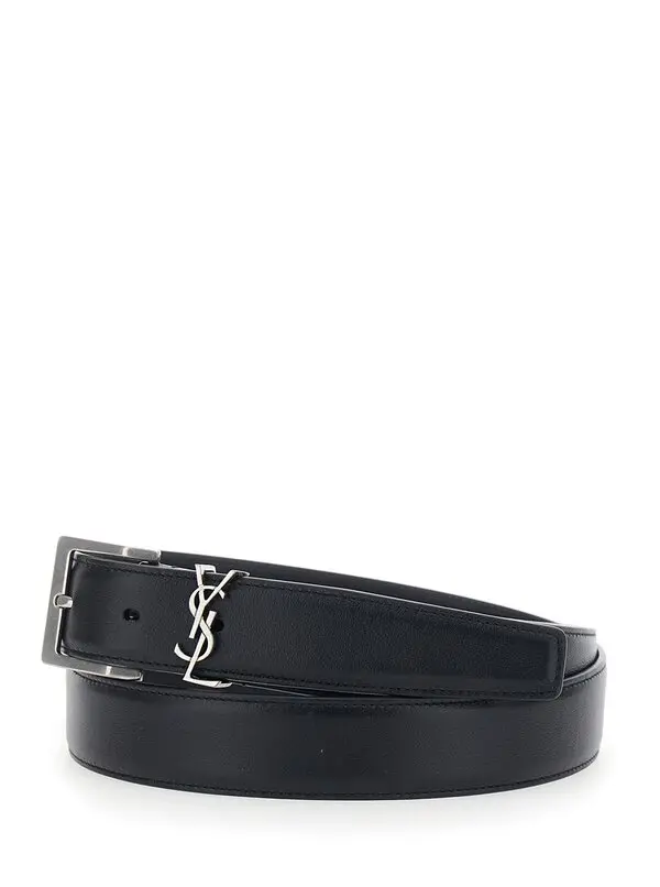Saint Laurent Cassandre Plate Leather Belt