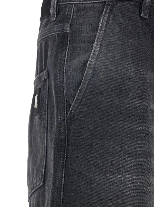 Amiri Black Denim Wide Leg Jeans With Logo Patch - Multicolor