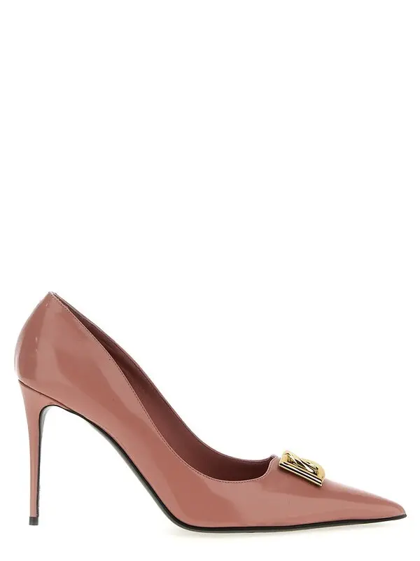 Dolce & Gabbana Lollo' Shiny Calf Leather Pumps With Metal Logo - Pink