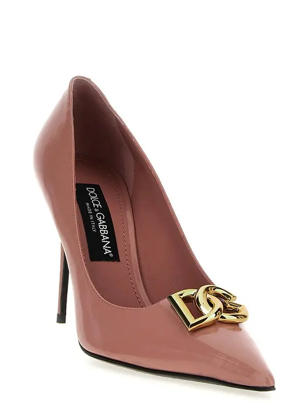 Dolce & Gabbana Lollo' Shiny Calf Leather Pumps With Metal Logo - Pink