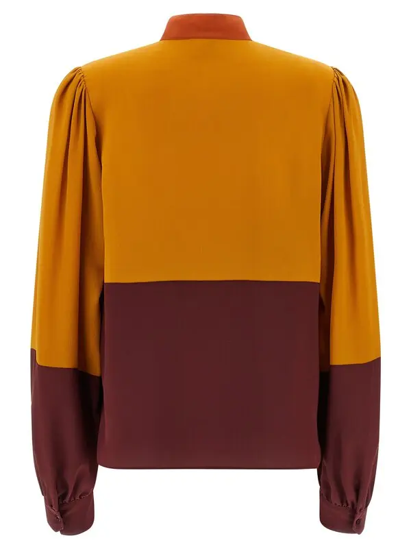 Saint Laurent Color-block High Neck Silk Blouse - Multicolor