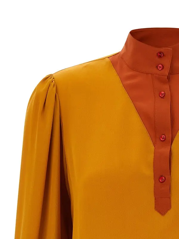 Saint Laurent Color-block High Neck Silk Blouse - Multicolor