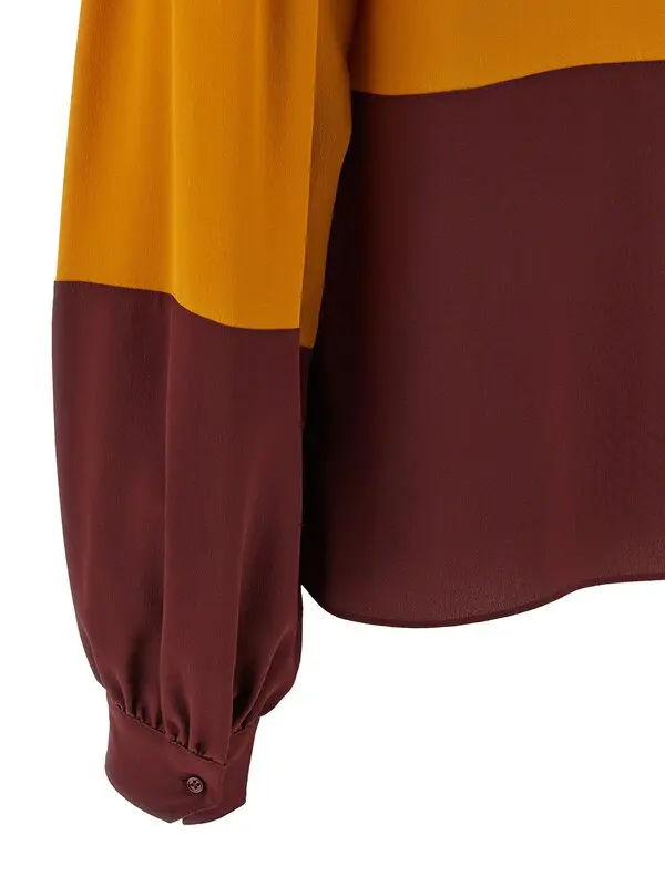 Saint Laurent Color-block High Neck Silk Blouse - Multicolor