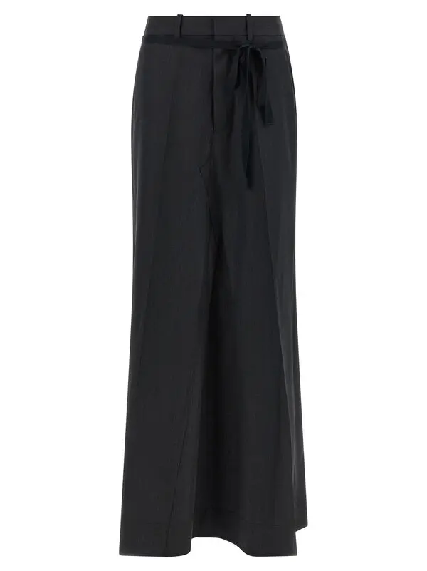 MAISON MARGIELA Long Flared Skirt With Raw Cut Hem And Tie Detail - Black