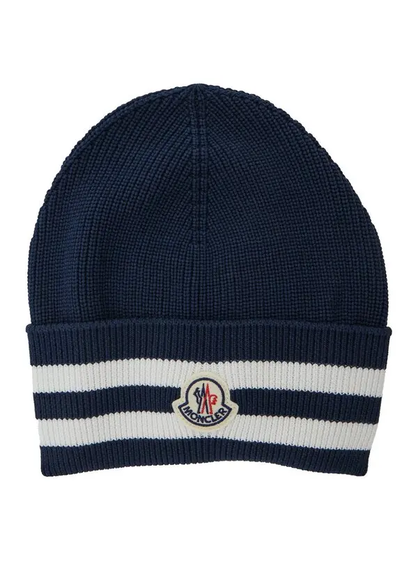Moncler Ribbed Cotton Blend Beanie With Logo Patch - Multicolor