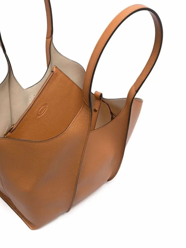 TOD'S Small Leather Tote Bag With Gold-tone Logo - Multicolor