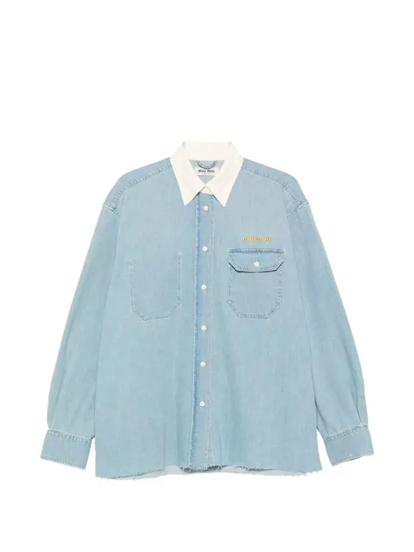 Miu Miu Cotton Denim Shirt With Contrast Collar - Multicolor