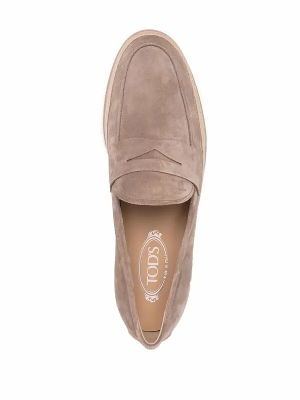 TOD'S Suede Loafers With Raffia Piping