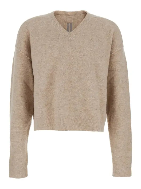 Rick Owens V-neck Wool Blend Cropped Sweater - Cream