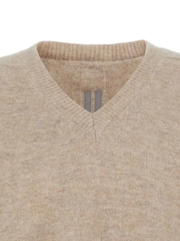 Rick Owens V-neck Wool Blend Cropped Sweater - Cream