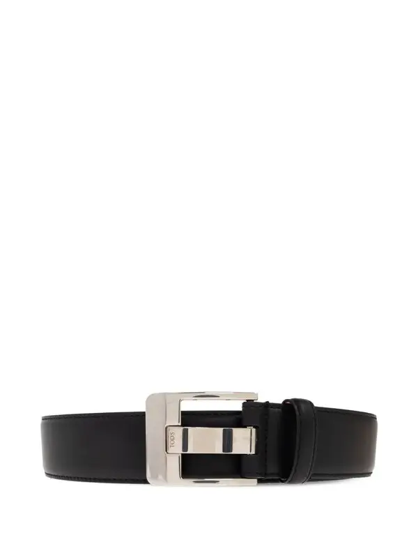 TOD'S Soft Leather Belt With Silver Metal Buckle - Black