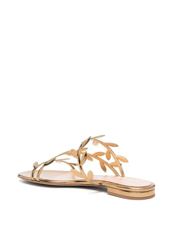 GIANVITO ROSSI Gold-tone Calf Leather Flavia Flat Sandals - Multicolor