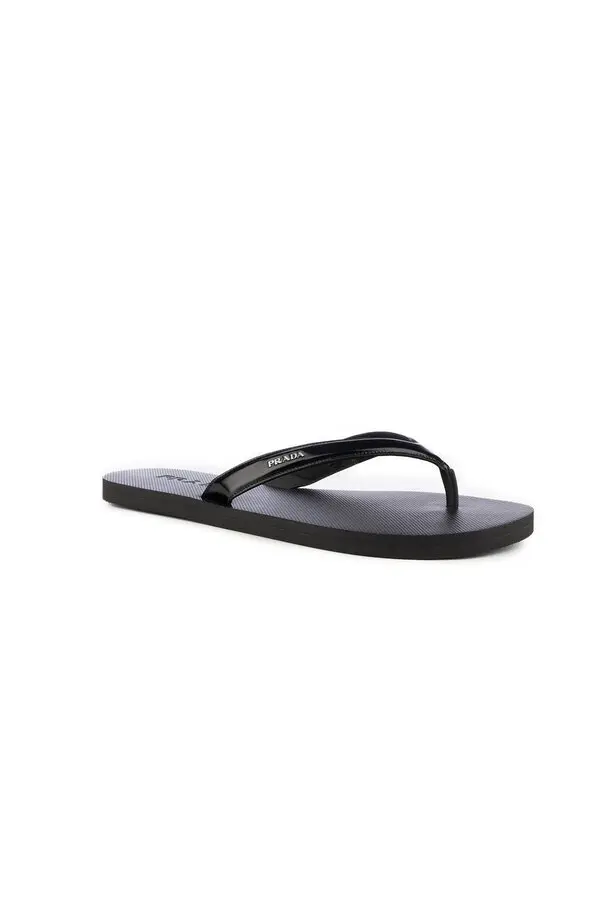Prada Black Patent Leather Flip Flops