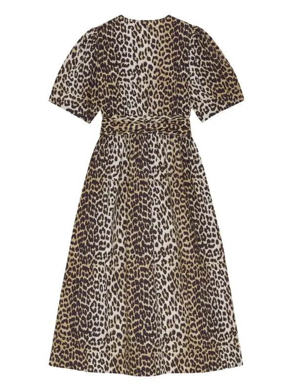 GANNI Leopard Print Bow Detail Midi Dress - Multicolor
