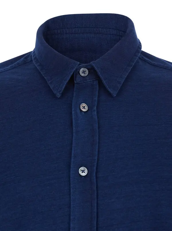 TOM FORD Blue Shirt With Classic Collar And Denim Effect In Cotton - Multicolor