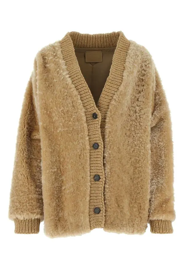Prada Shearling And Virgin Wool Blend Cardigan - Brown