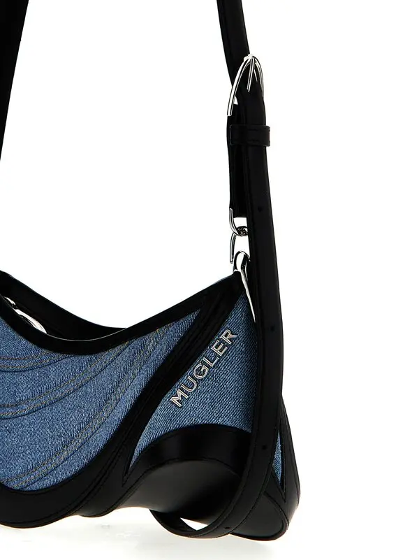 MUGLER Denim Spiral Curve Shoulder Bag