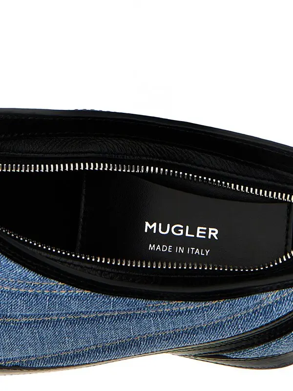 MUGLER Denim Spiral Curve Shoulder Bag