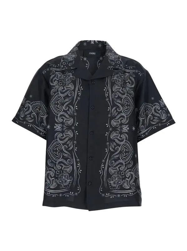 Amiri Black Shirt With Cuban Collar And All-over Bandana Print In Silk - Multicolor