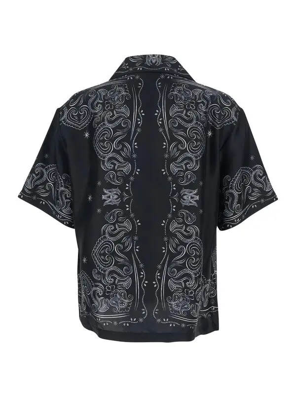Amiri Black Shirt With Cuban Collar And All-over Bandana Print In Silk - Multicolor