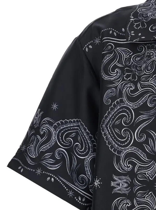 Amiri Black Shirt With Cuban Collar And All-over Bandana Print In Silk - Multicolor