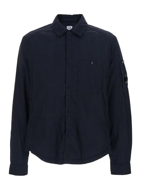 C.P. COMPANY Blue Tech Fabric Jacket With Classic Collar And Logo Plate