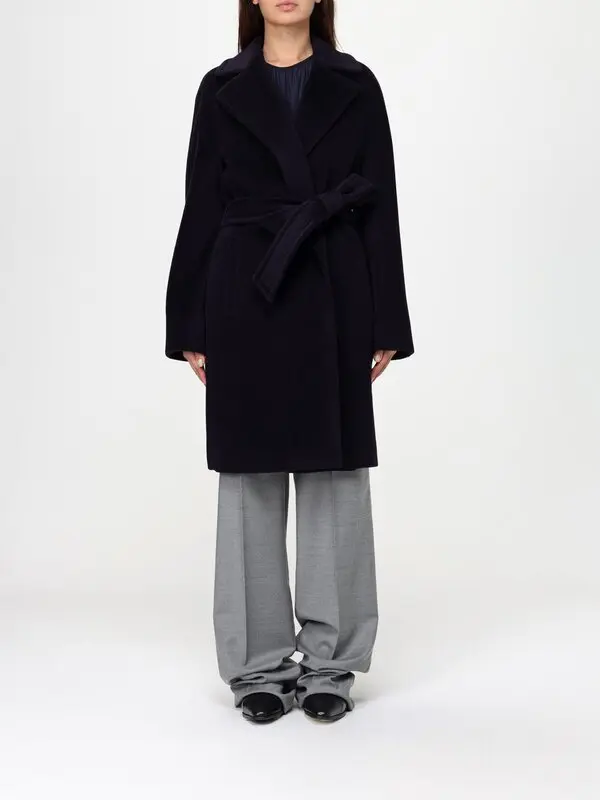 Max Mara Belted Wool Coat - Blue