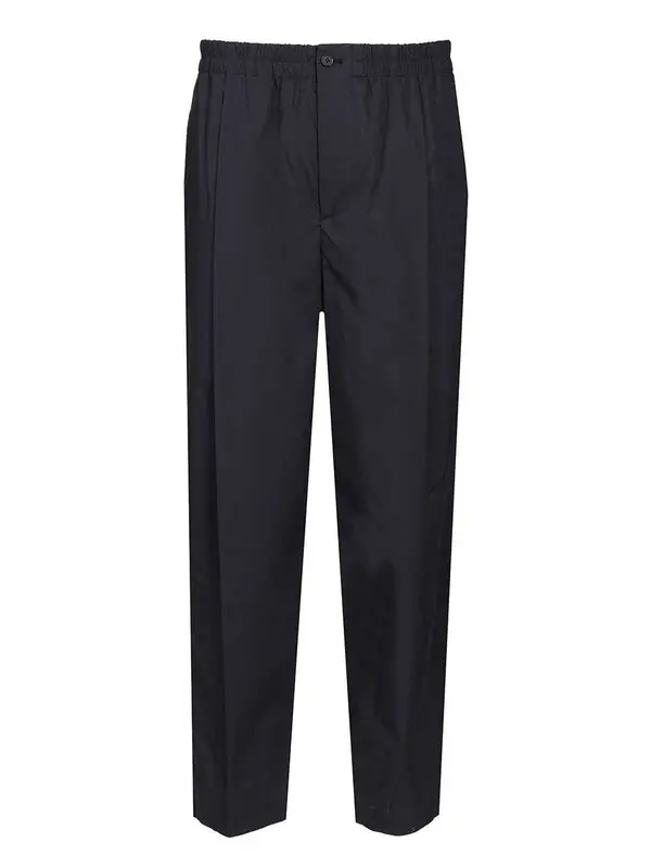 Giorgio Armani Pleated Cotton Trousers With Elasticated Waist - Blue