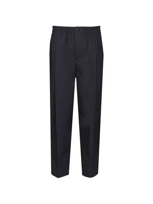Giorgio Armani Pleated Cotton Trousers With Elasticated Waist - Blue