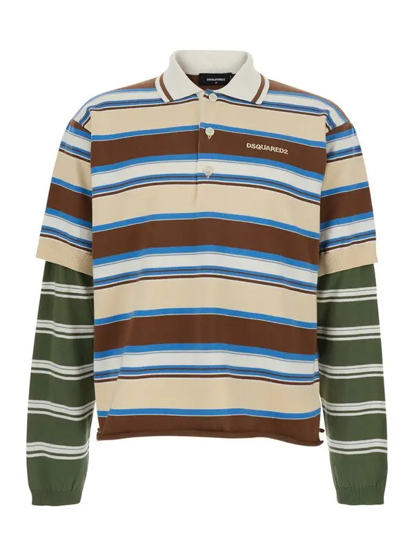 Dsquared2 Polo Shirt With Logo Lettering On The Front And All-over Striped Print In Cotton For - Multicolor