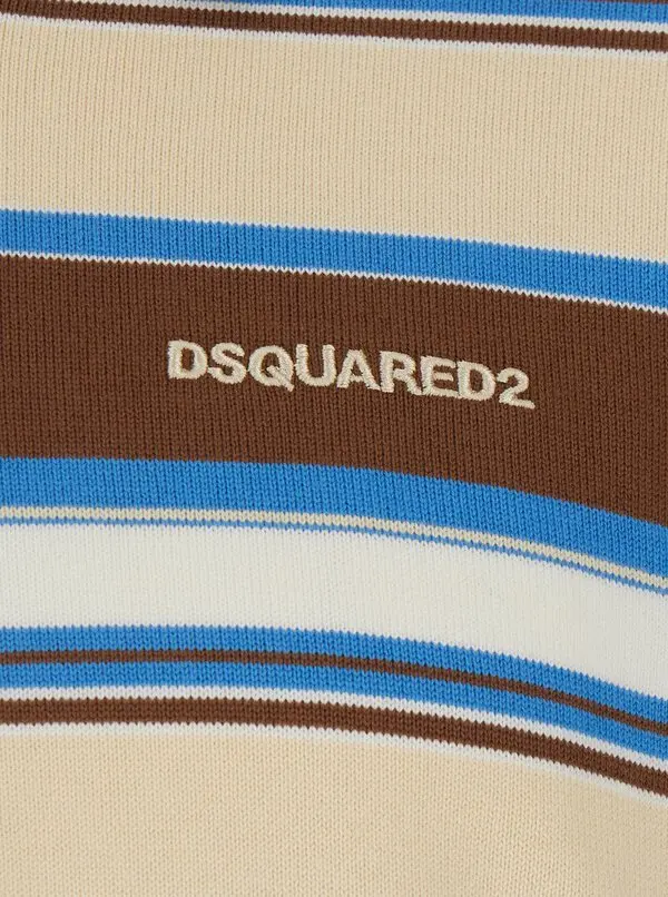 Dsquared2 Polo Shirt With Logo Lettering On The Front And All-over Striped Print In Cotton For - Multicolor