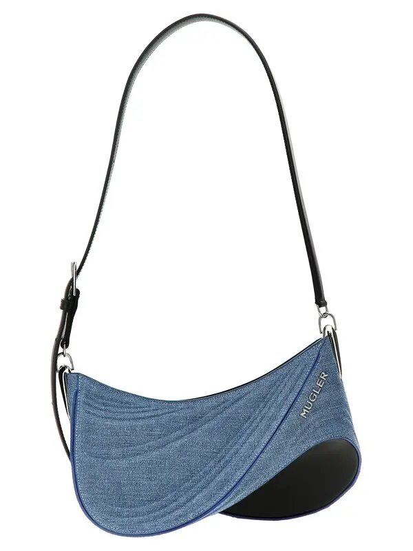 MUGLER Medium Denim Spiral Curve Shoulder Bag - Blue