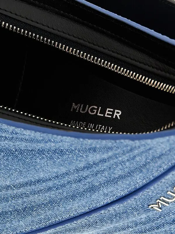 MUGLER Medium Denim Spiral Curve Shoulder Bag - Blue