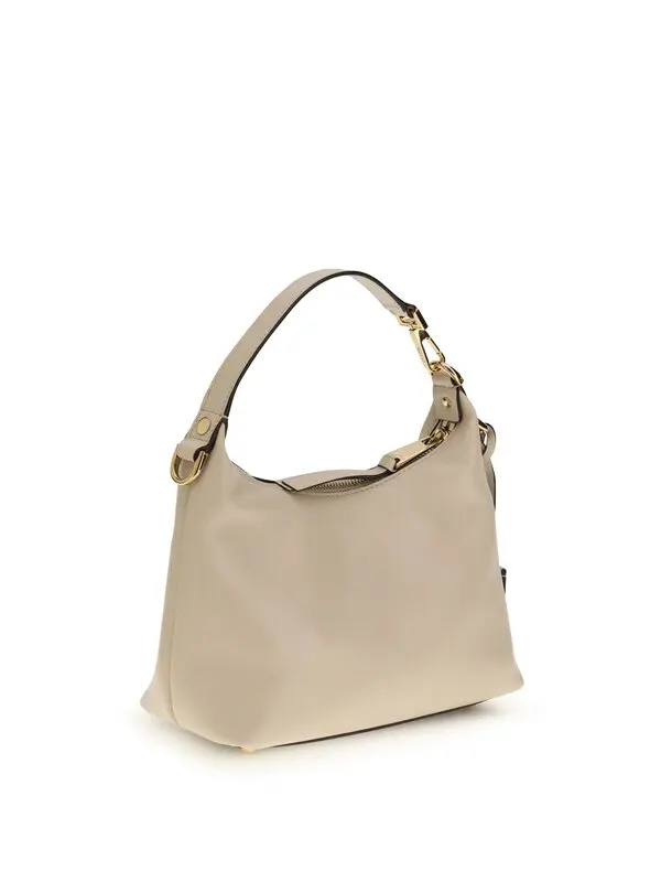 Versace Leather Hobo Handbag With Monogram Plaque