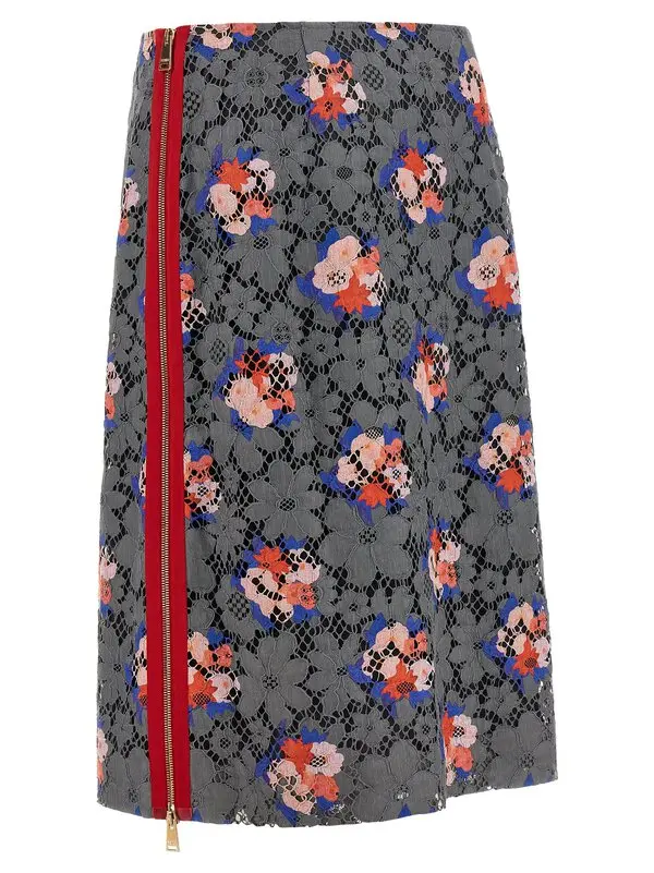 Fendi Lace Midi Skirt With Floral Motif