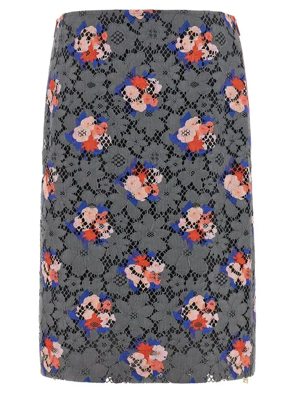 Fendi Lace Midi Skirt With Floral Motif - Gray