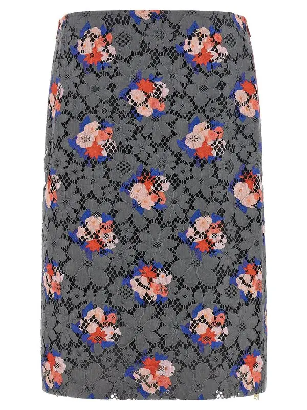 Fendi Lace Midi Skirt With Floral Motif - Gray