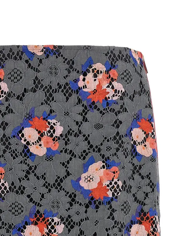 Fendi Lace Midi Skirt With Floral Motif - Gray